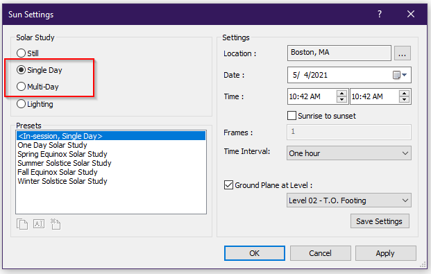Solar Study export greyed out in Revit menu
