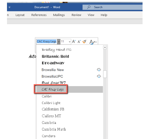 Windows font "cac krazy legs.ttf" fails to load into sketch Text form ...