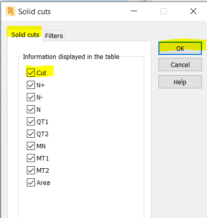 La descripción de los cortes de sólido no se muestra en la tabla de ...