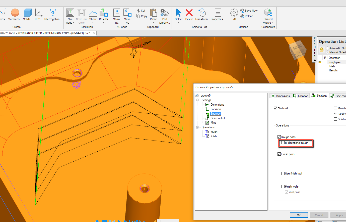 FeatureCAMで、元の始点に向かって工具が直進してガウジを引き起こさないようにする方法を説明します。