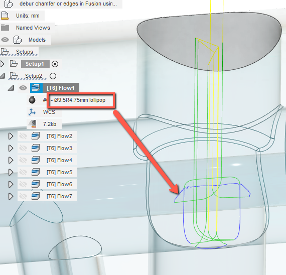 Fusion 360에서 '흐름' 도구 경로 전략을 사용하여 언더컷 구멍을 완전히 디버그하지 못합니다.