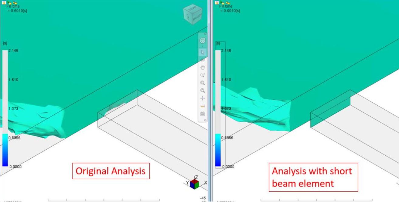 Strange flow pattern near the gate opening in Moldflow