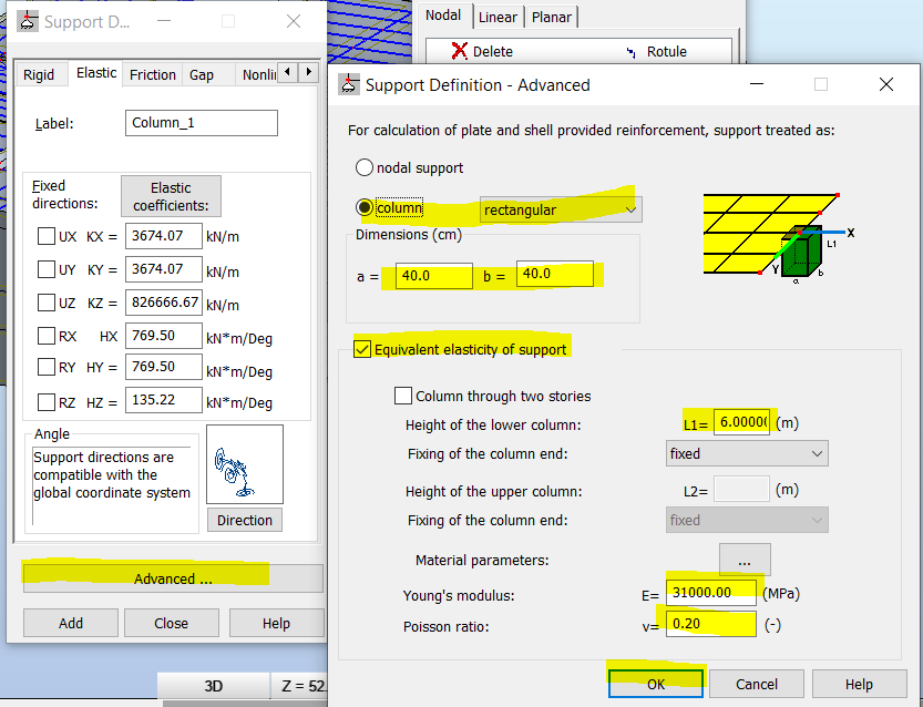 When advanced properties defined for supports are taken into account in ...