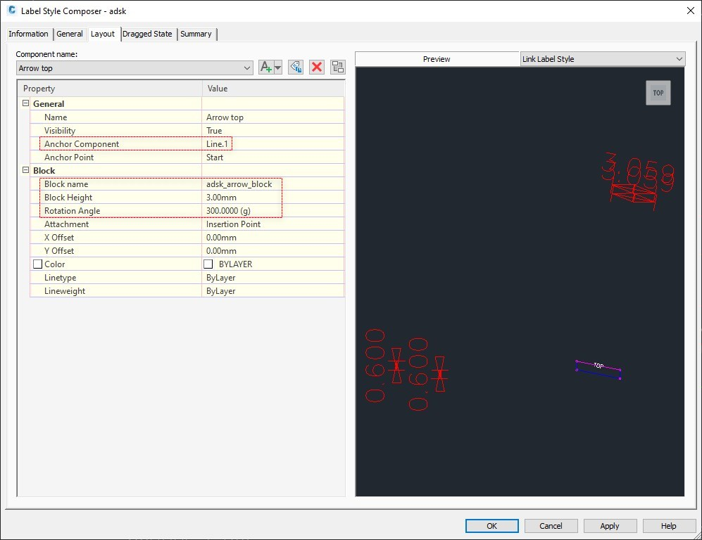How to align subassembly link labels vertically in a cross section in ...