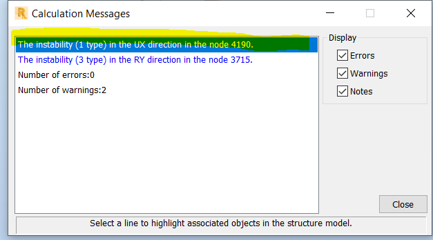 Instability warnings in non-existing node(s) are displayed while model calculation in Robot ...