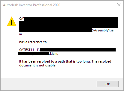 "It has been resolved to a path that is too long. The resolved document is not usable." when ...