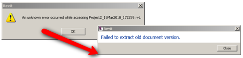 "An unknown error occurred..." when attempting to restore backup version of Revit model