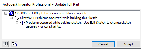 在移植的 Inventor 钣金零件中执行“全部重建”后出现“解决草图时出现问题”