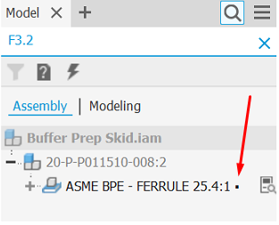 Inventorアセンブリのモデルツリー内のコンポーネント名の後のドットとは