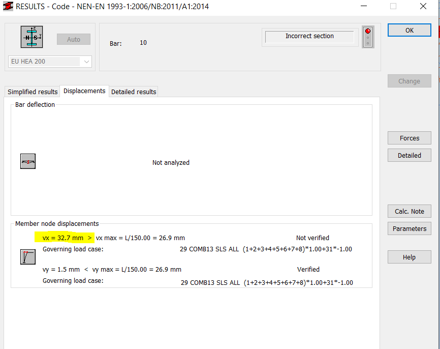 Difference in column displacement code check and graphical deformation ...