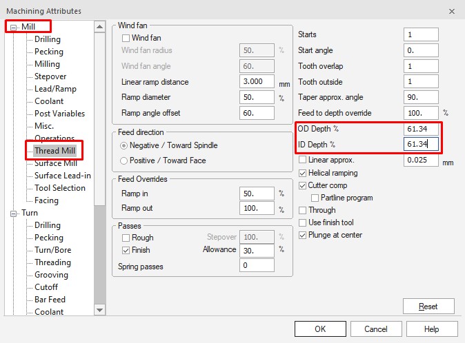 Thread Milling cuts the thread depth too deep in FeatureCAM