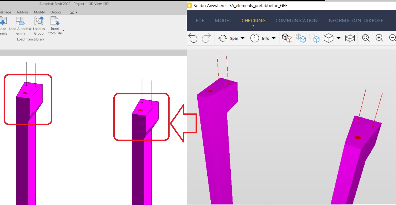 Revit でリンクされたプレハブ コンクリート要素の IFC ジオメトリが正しくない