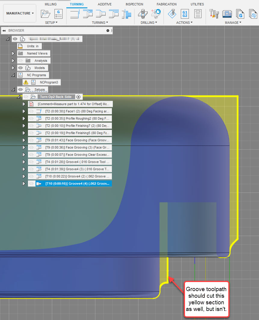 Groove toolpath does not follow the entire model geometry in Fusion 360