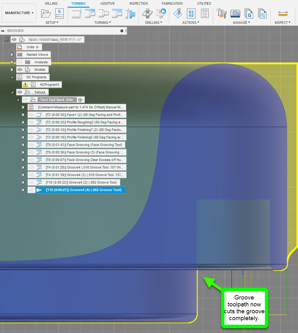 Groove toolpath does not follow the entire model geometry in Fusion 360