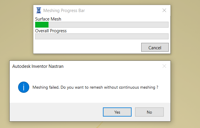 Unable To Continuously Mesh Surfaces In Inventor Nastran