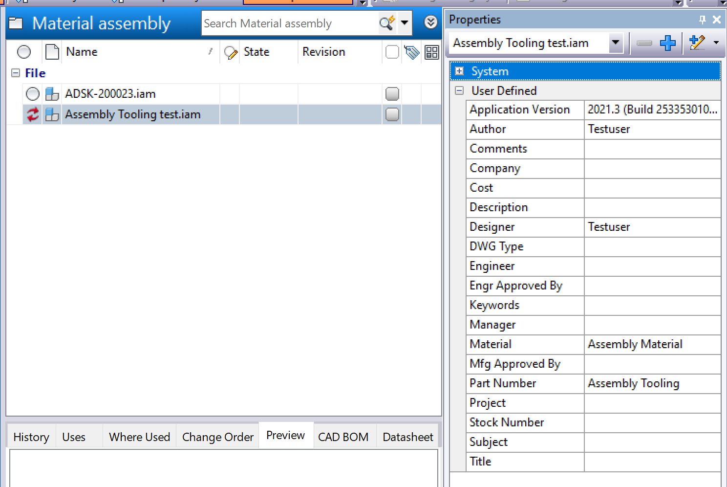 Assembly shows a material assigned to it in Material browser in Inventor