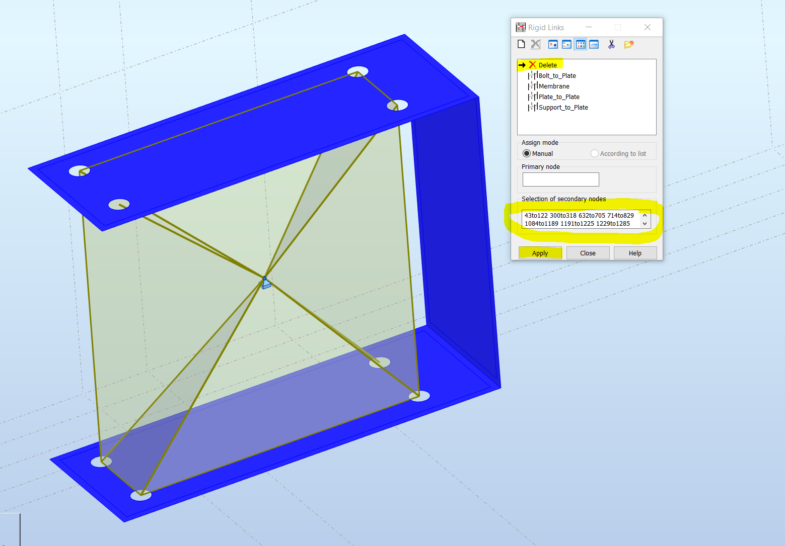 Rigid links defined in model do not connect model components in Robot Structural Analysis
