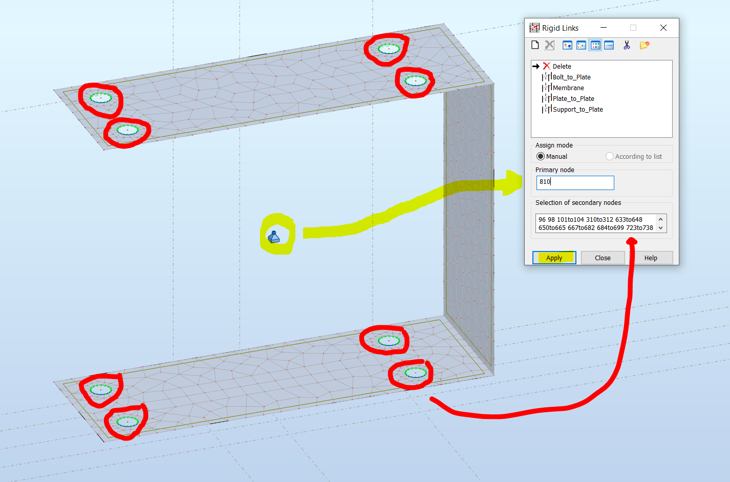 Rigid links defined in model do not connect model components in Robot Structural Analysis