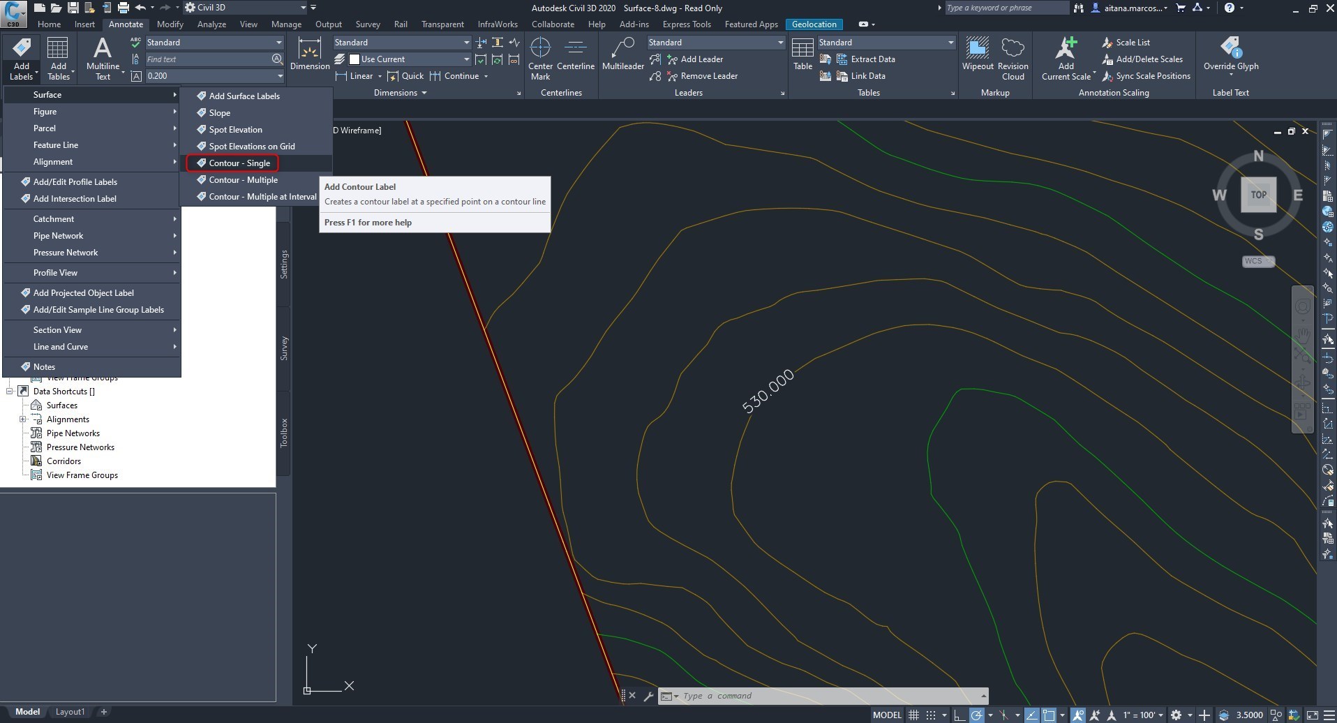 How To Label Surface Contours In Civil 3D Civil 3D Autodesk Knowledge Network