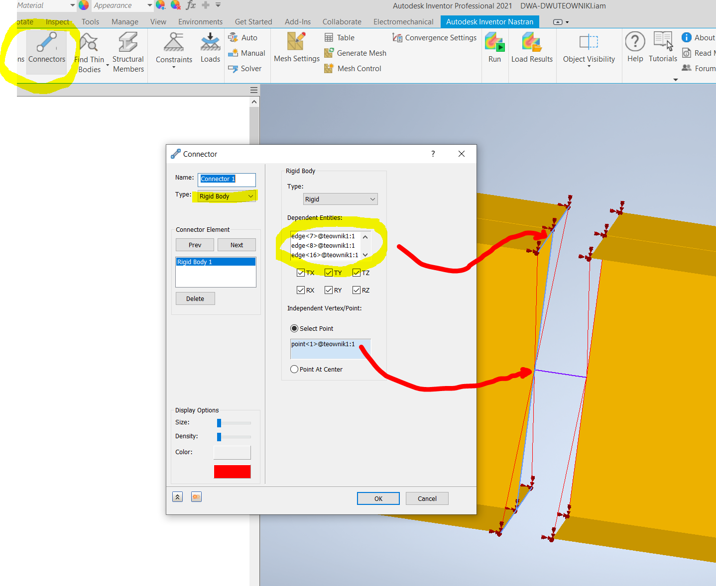 Equivalent forces for beam simulated by shell elements in Inventor Nastran