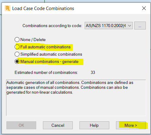 Automatic load cases combination generation including seismic load ...