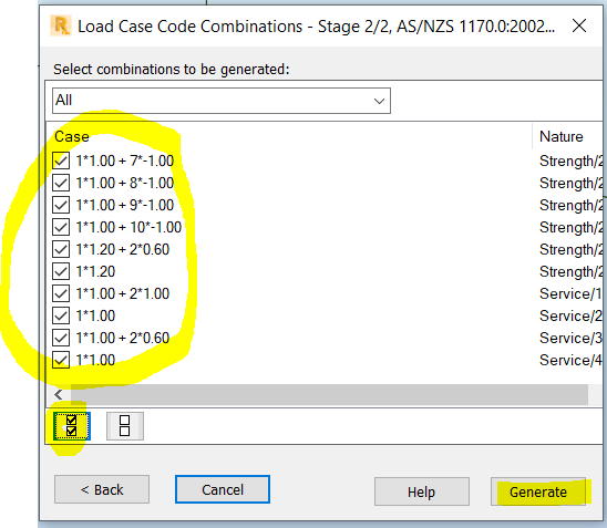 Automatic load cases combination generation including seismic load ...