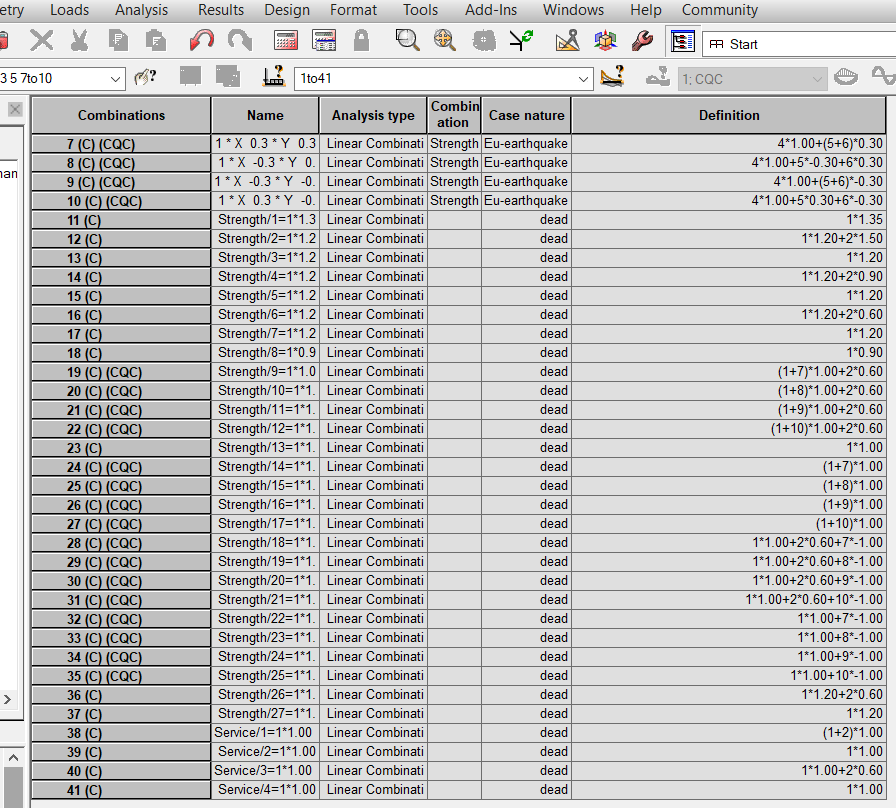 Automatic load cases combination generation including seismic load ...