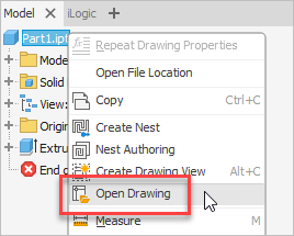 '도면 열기' 명령을 사용하여 Inventor에서 모형에 링크된 특정 도면 파일을 열 수 있습니까?
