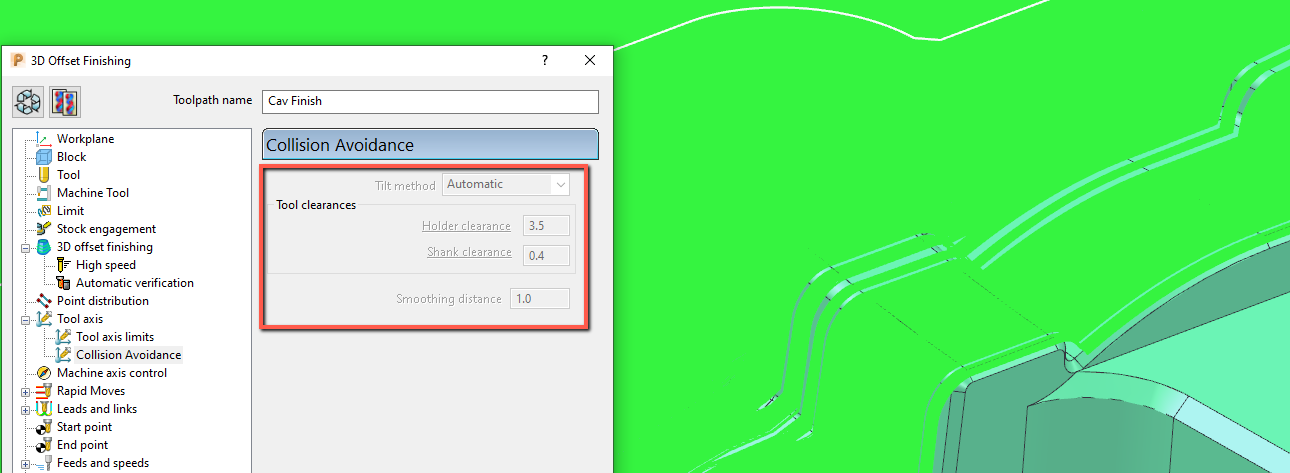 Automatic collision avoidance toolpath in PowerMill has gaps and is not smooth.