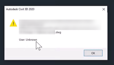 WHOHAS command shows Unknown user in AutoCAD or Civil 3D