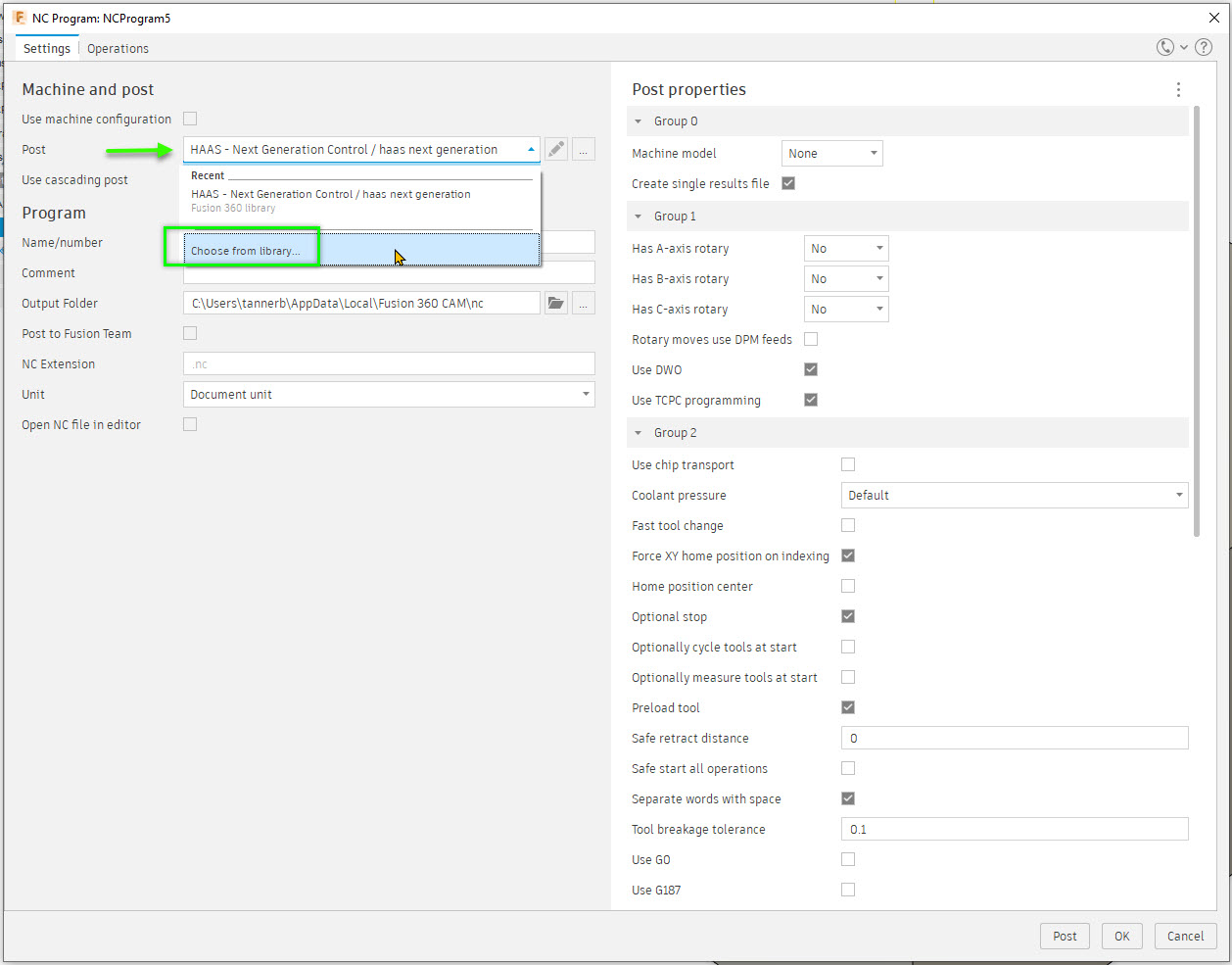 Post processor is missing from list in Fusion 360