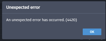 "An unexpected Error has occurred.(4420)" when trying to update Visualization from Vault Thin Client