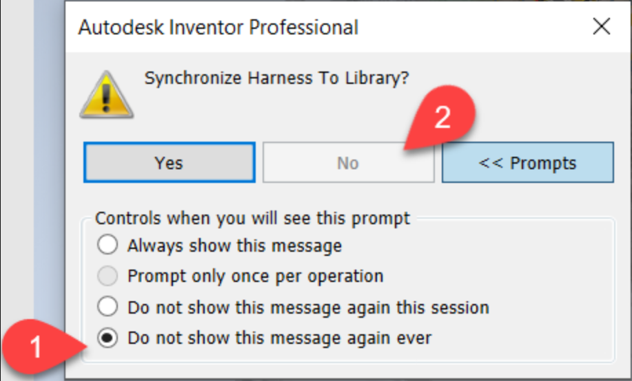 "Synchronize Harness To Library?" prompt cannot be disabled in Inventor ...