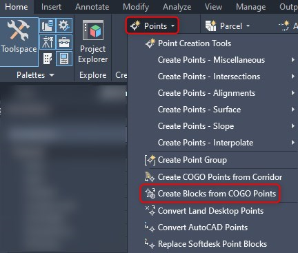Comment convertir des points Civil 3D COGO en blocs AutoCAD
