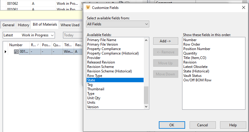 某些特性无法添加到 Vault 中的 BOM 表自定义视图