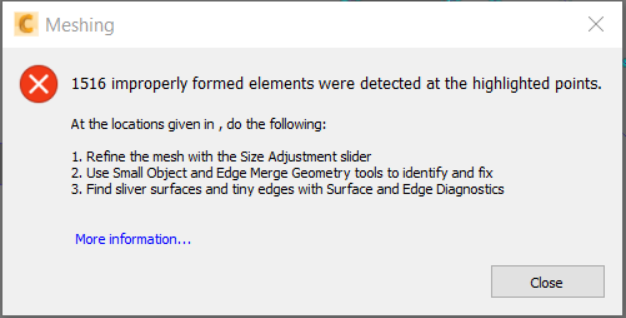 "Improperly formed elements were detected at the highlighted points" in ...