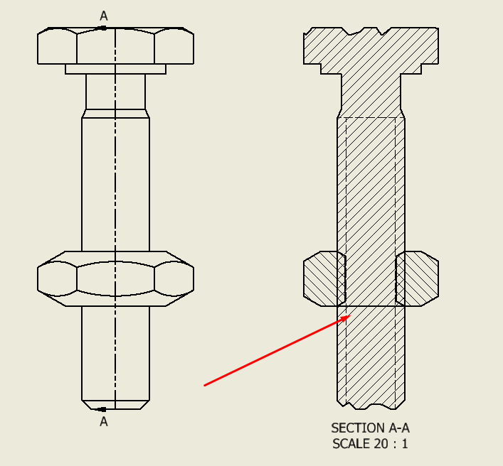 Section views are displaying incorrectly threads in the Inventor drawing