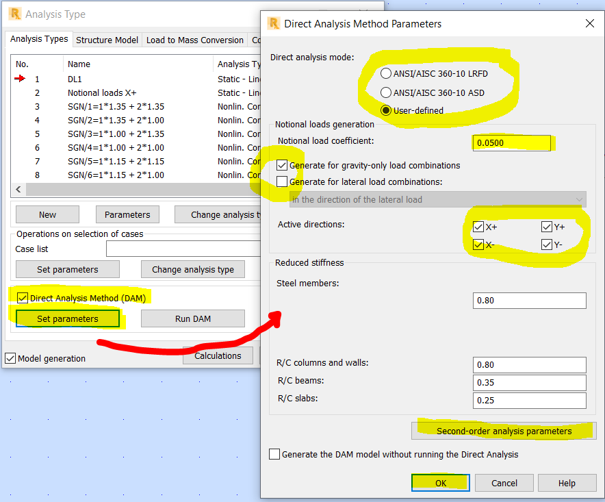 How to define horizintal loads for stability check while P-delta calculation in Robot Structural ...