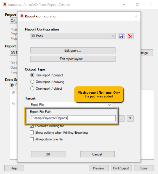 Report Created By Autocad Plant 3d Report Creator Will Be Saved One Folder Too High With An