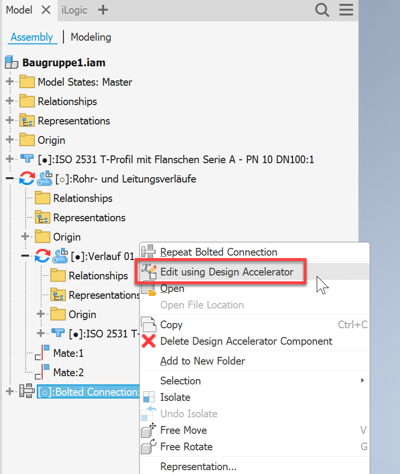 Position of bolted connection on fittings inside and outside of pipe run assembly is not correct ...