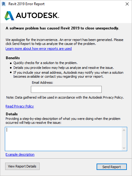 Revit crashes when syncing model to BIM 360 and displays Customer Error Report (CER)