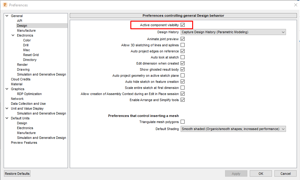 How to display all components as visible when only one is activated in an assembly in Fusion 360
