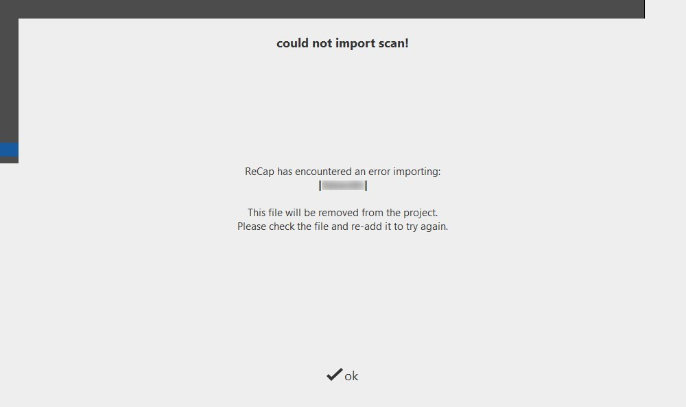 "Could not import scan!" when importing PTS or e57 from Faro Scene