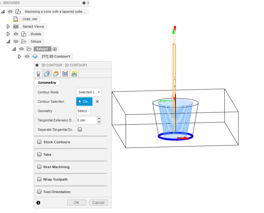 How to machine a conical model with a tapered cutter in Fusion 360