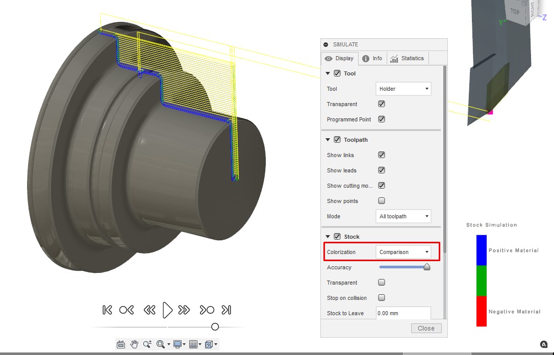 No colors are shown in Part Comparison CAM Simulations in Fusion 360