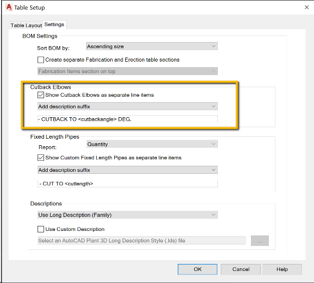 How to add the cutback angle information to the bill of material (BOM ...