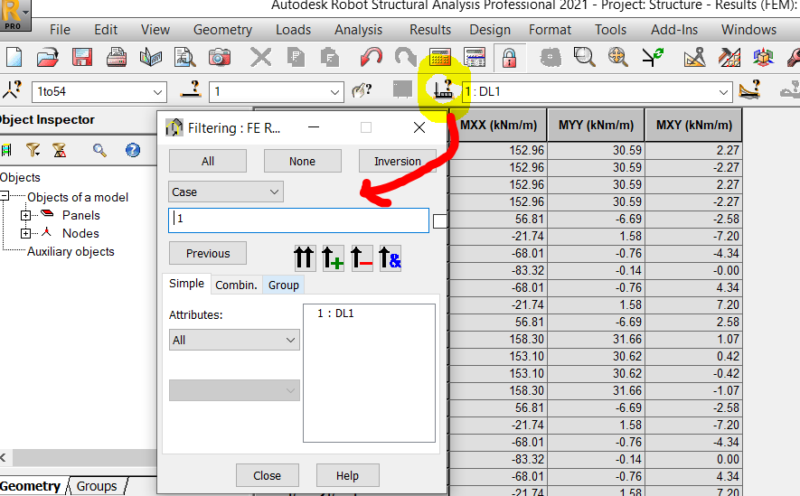 How to display results only for selected object (elements) in Robot ...