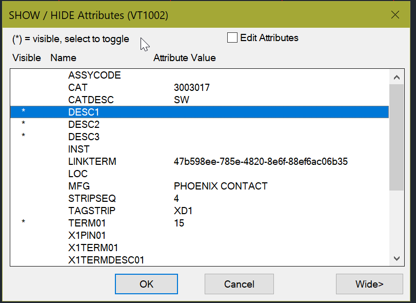 How to hide/unhide attribute tags in AutoCAD Electrical?