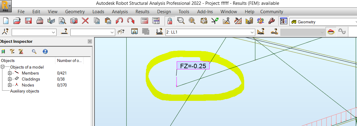 Reduced value presented for all applied loads after model calculation in Robot Structural Analysis