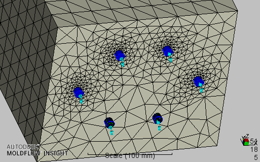Moldflowで金型ブロックのメッシュを生成するときに、コンフォーマル冷却管が認識されない